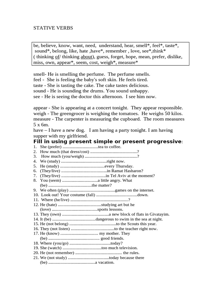 Understanding Stative Verbs and Usage | PDF