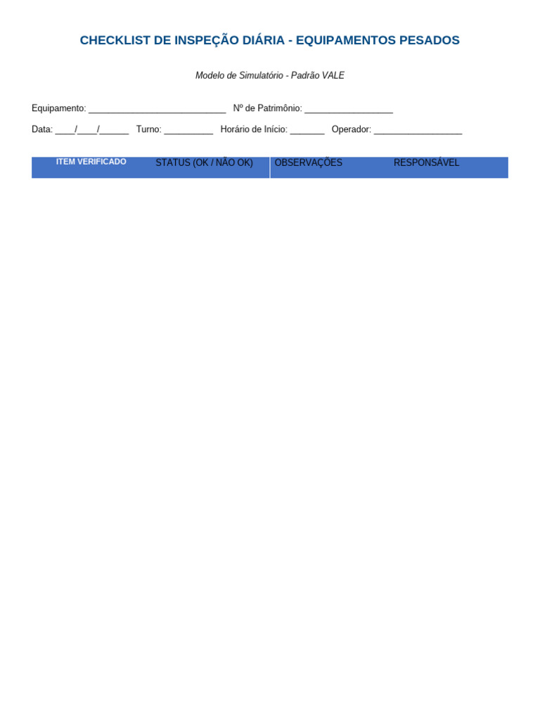 Checklist Profissional Modelo Vale | PDF