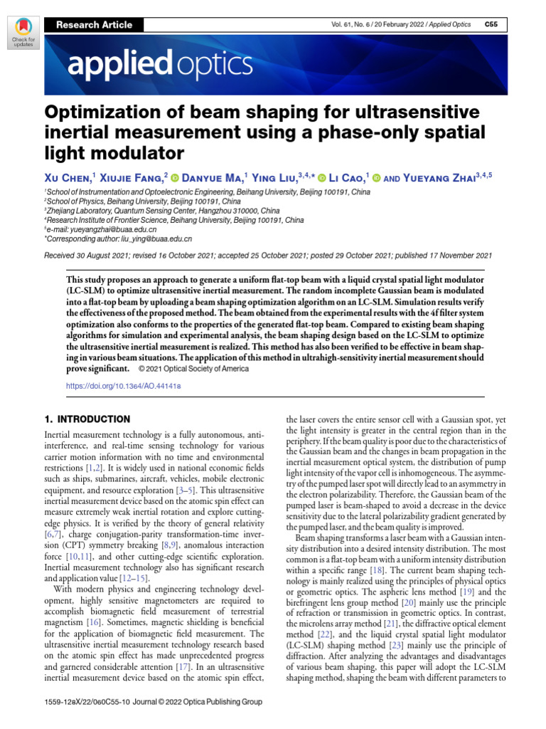 AO-2022-Optimization of Beam Shaping For Ultrasensitive | PDF | Optics | Laser