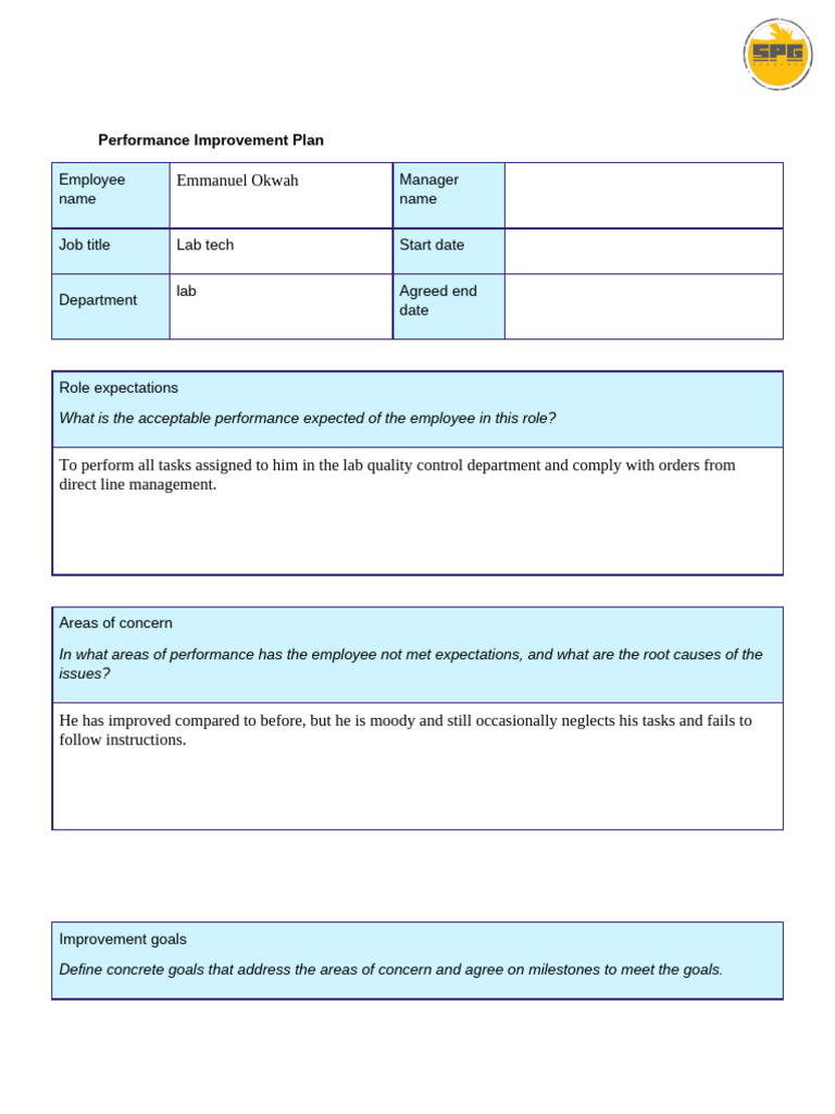 Performance Improvement Plan | PDF