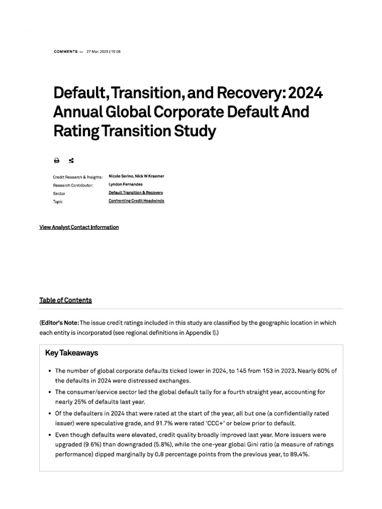 Default Study - S&P - 2024 | PDF