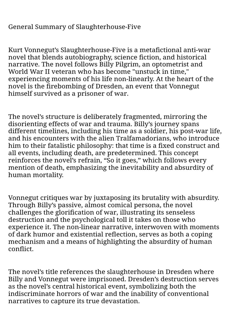 Summary of Slaughterhouse-Five | PDF