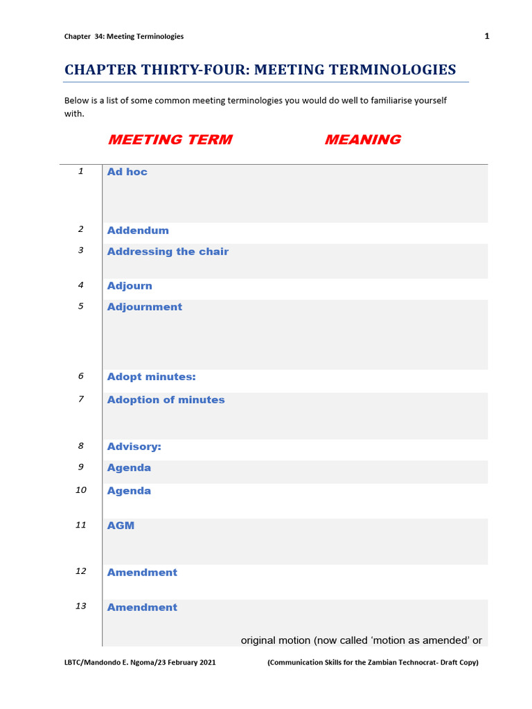 Essential Meeting Terminologies Explained | PDF | Committee | Agenda ...