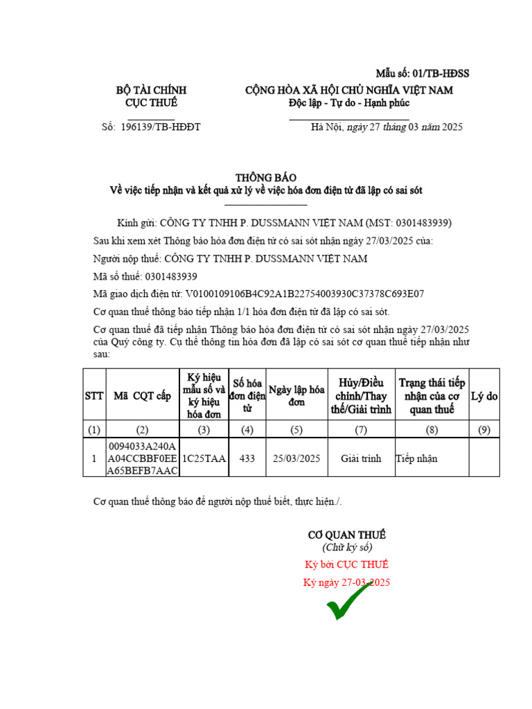 Ket Qua Kiem Tra Du Lieu Hoa Don Dien Tu 1743074020598 | PDF