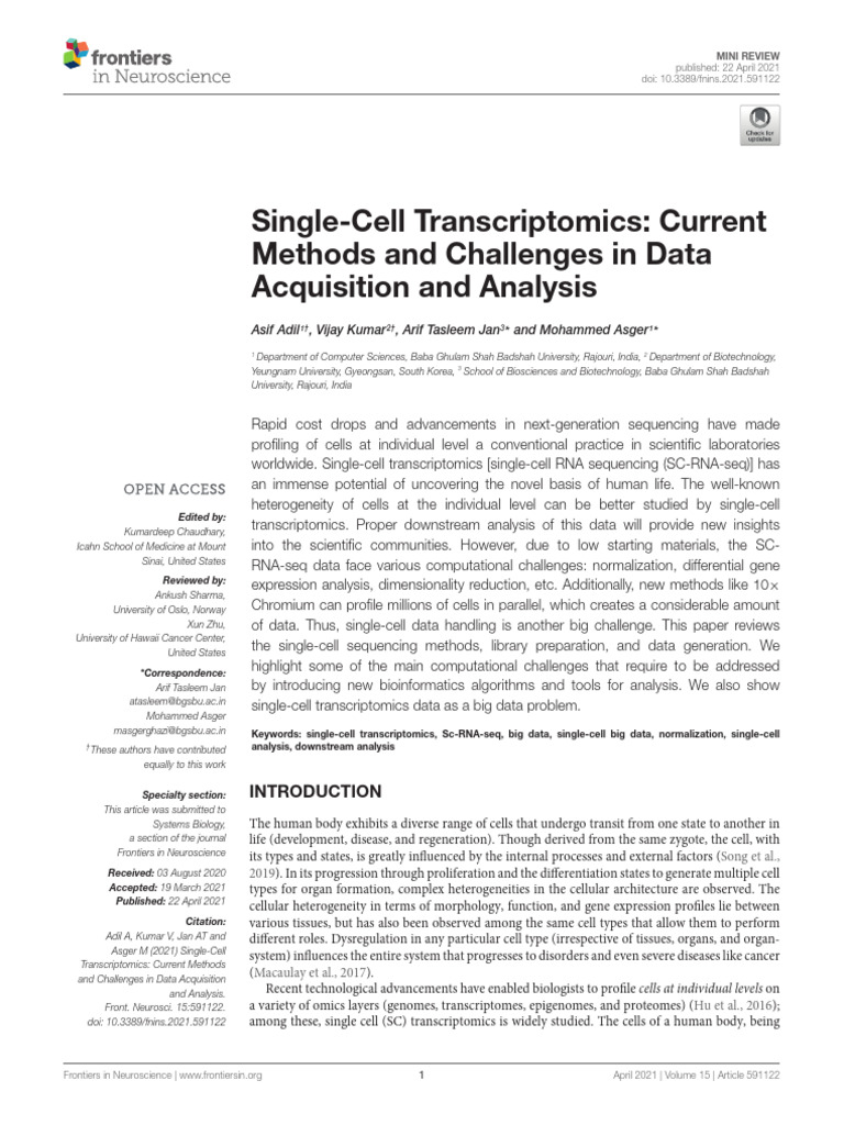 2021-Single-Cell Transcriptomics Current Methods and Challenges in Data Acquisition and Analysis ...