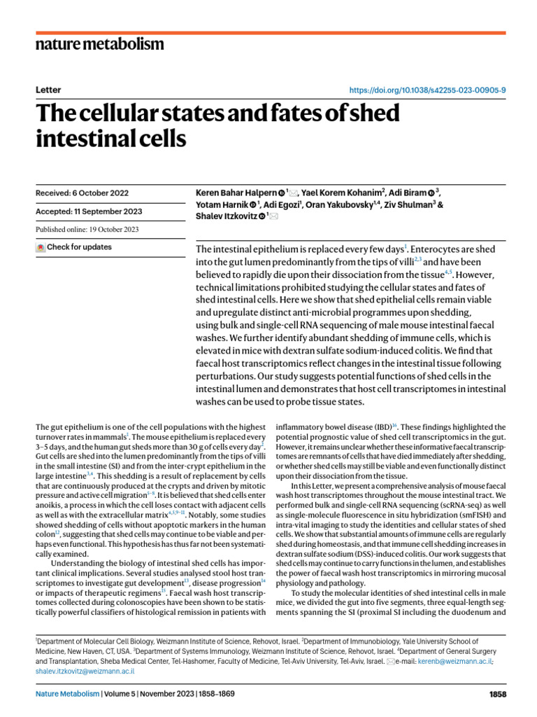 2023-The Cellular States and Fates of Shed Intestinal Cells | PDF ...