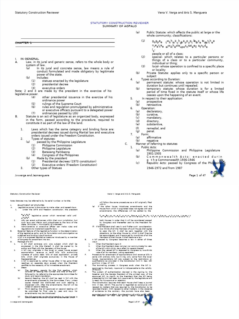 Statutory Construction Overview Guide | PDF | Bill (Law) | Presidents ...