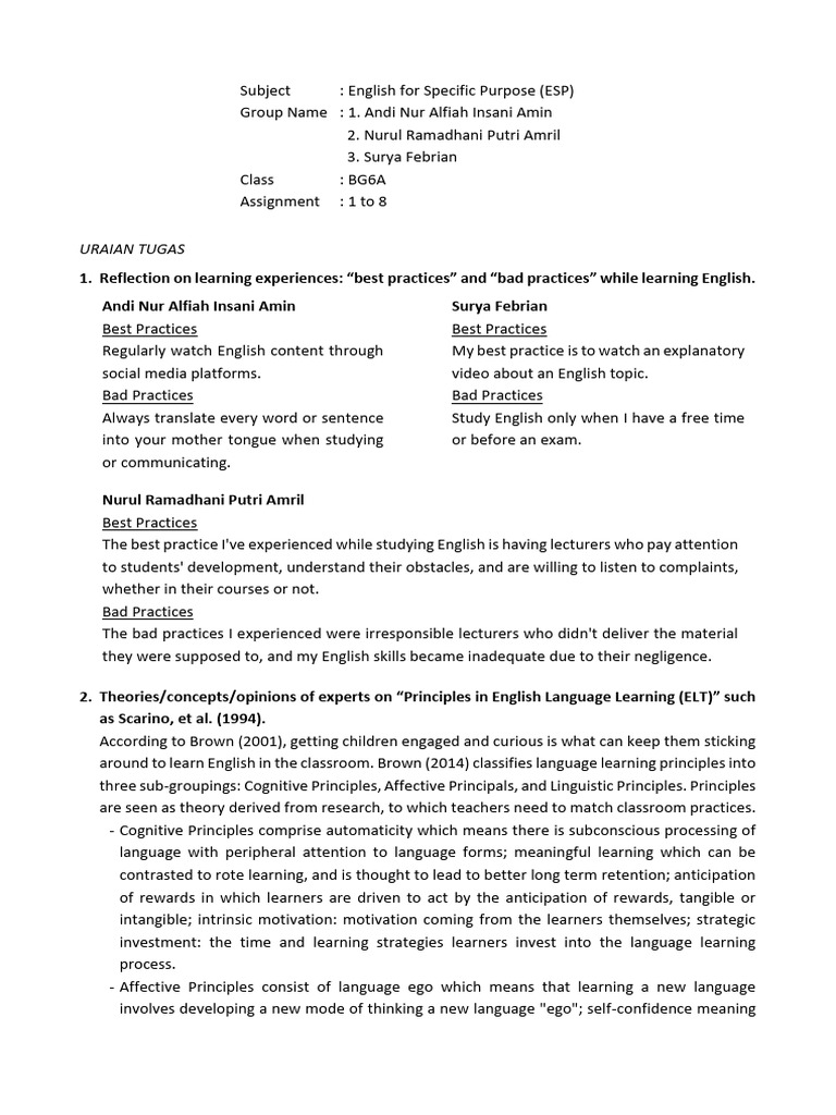 Mini Report ESP Task 1 - BG6A | PDF | Learning | Educational Technology