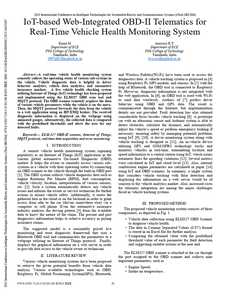 IoT-based Web-Integrated OBD-II Telematics For Real-Time Vehicle Health ...