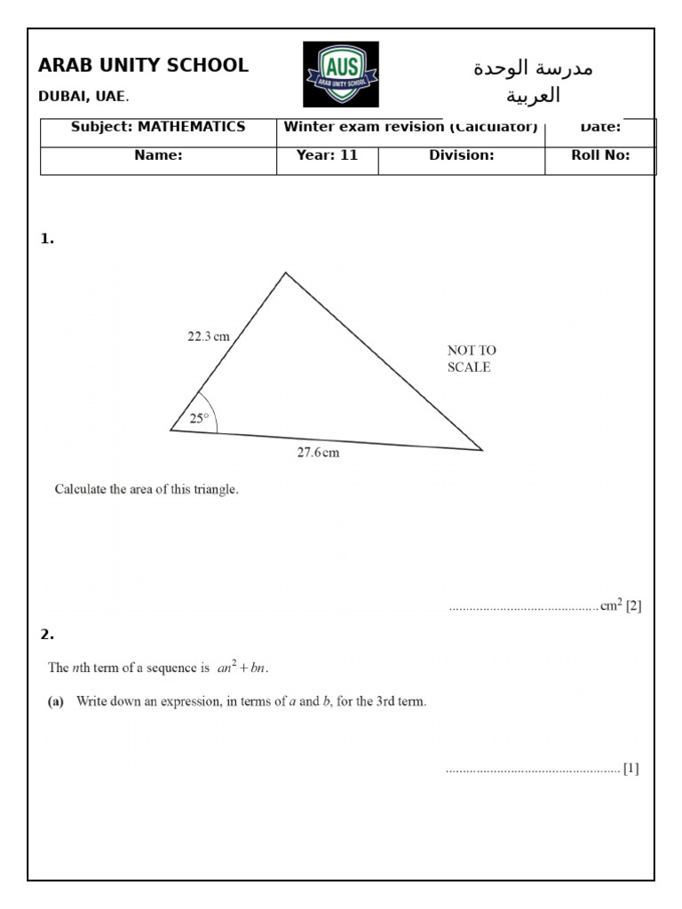 Yr.11 Revision Sheet QP Winter (Calculator) | PDF