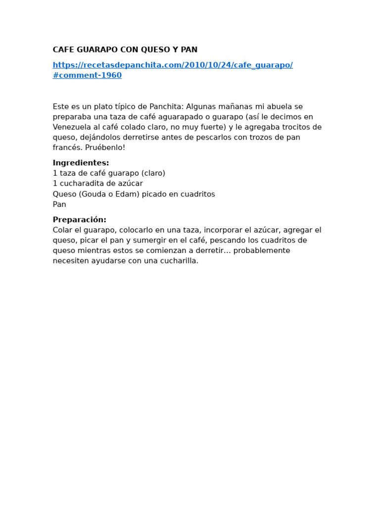 Cafe Guarapo Con Queso y | PDF