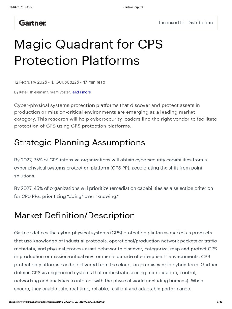 Magic Quadrant For CPS Protection Platforms | PDF | Computer Security | Security