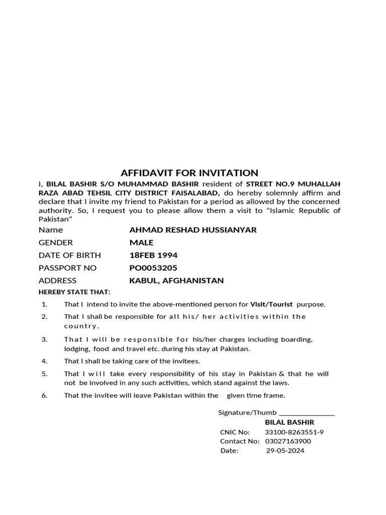 Bilal Rasheed Inviting Ahamad Rehad | PDF