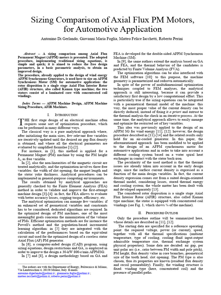 AFPM Motor Sizing for Automotive Use | PDF | Electric Motor | Finite ...