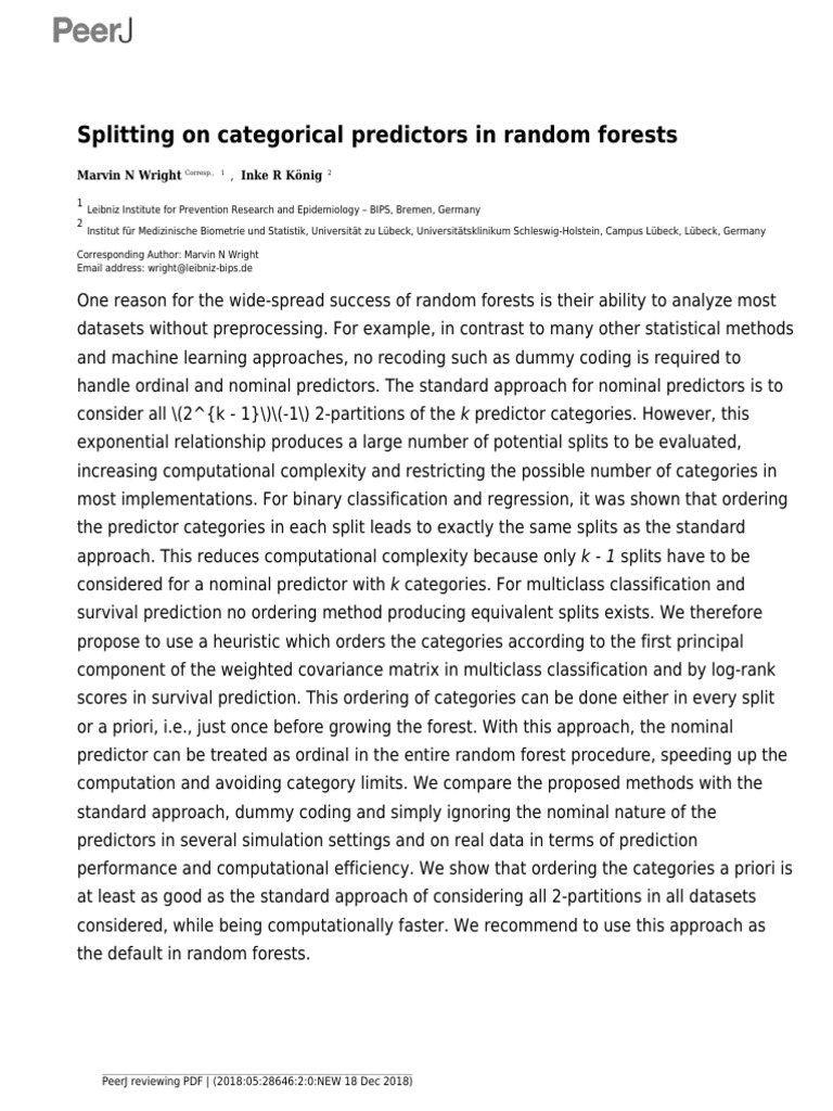 Splitting On Categorical Predictors in Random Forests | PDF | Single ...