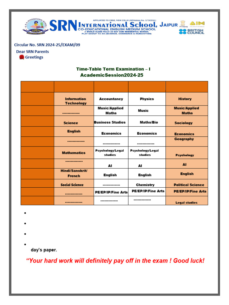 Term 1 Time Table For X and XII-1 | PDF | Science