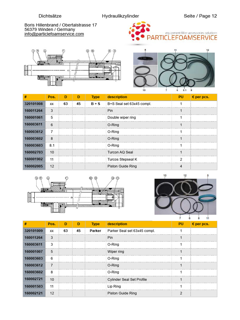 Dichtsätze Hydraulikzylinder S12 | PDF