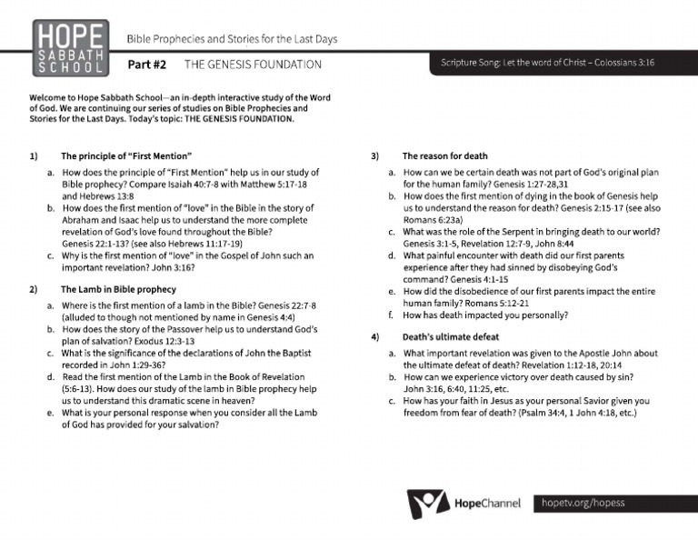 Hope Sabbath School Lessons (New) 2-Part-2 | PDF