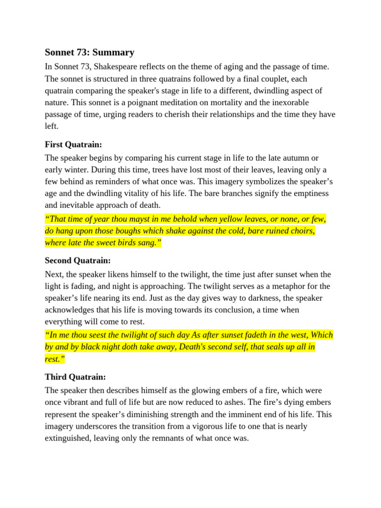 Sonnet 73: Aging and Mortality Themes | PDF | Sonnets | Stanzaic Form