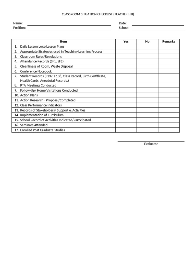 Classroom Situation Checklist v.2 | PDF