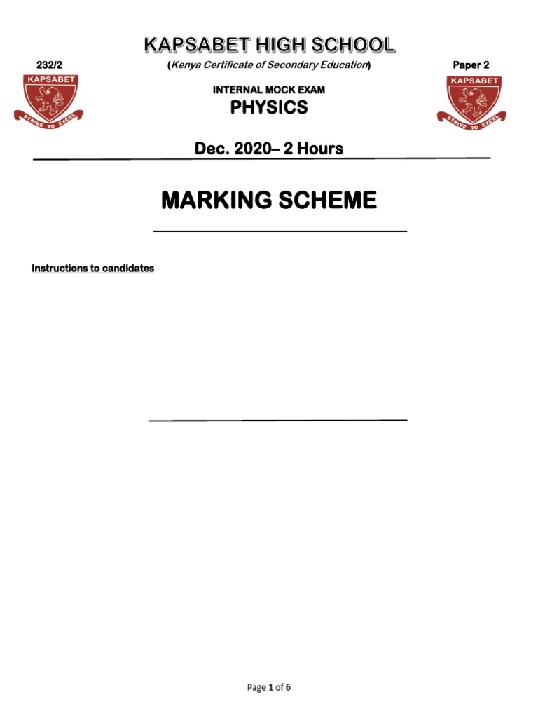 PHYSICS Paper 2 MARKING SCHEME | PDF | Electron | Waves