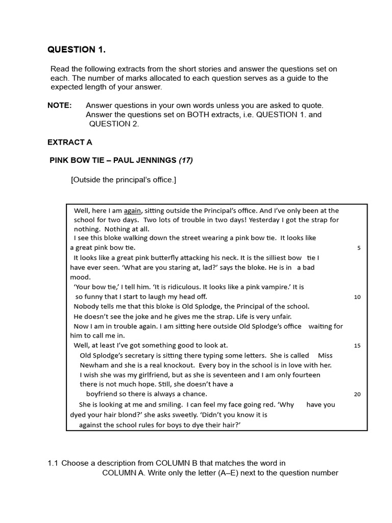 Grade 11 Short Story Questions | PDF