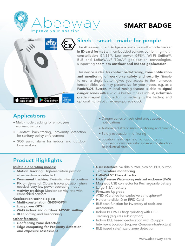 Abeeway Badge Data Sheet36 | PDF | Wi Fi | Electronics