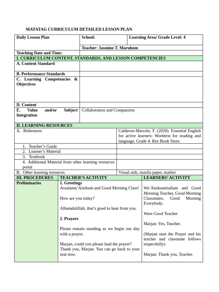 Sample DLP Matatag Template | PDF | Teachers | Learning