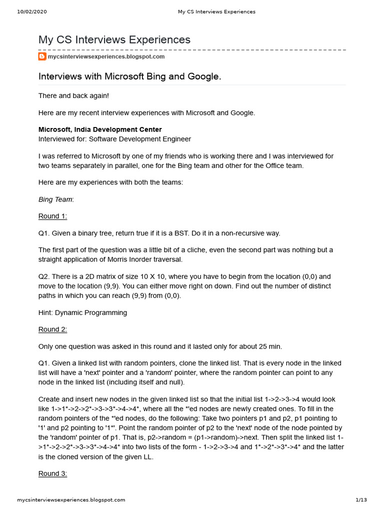 My CS Interviews Experiences | PDF | Thread (Computing) | Pointer (Computer Programming)