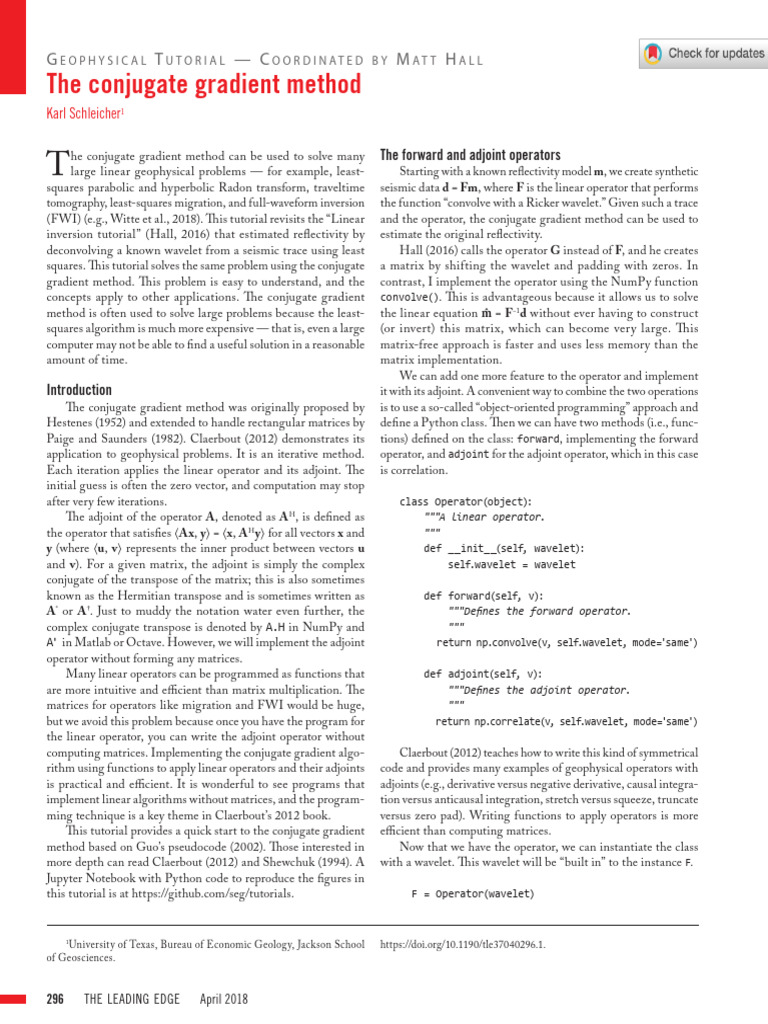 Schleicher 2018 The Conjugate Gradient Method | PDF | Matrix (Mathematics) | Mathematical Analysis