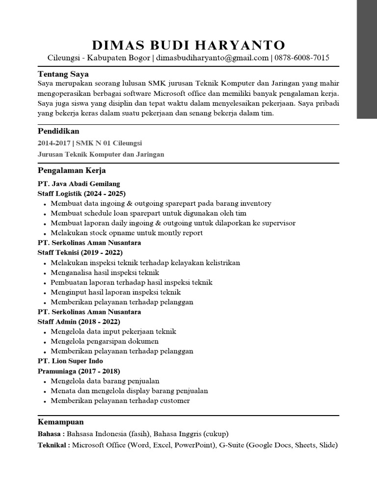 CV Dimas Budi Haryanto NEW PDF | PDF