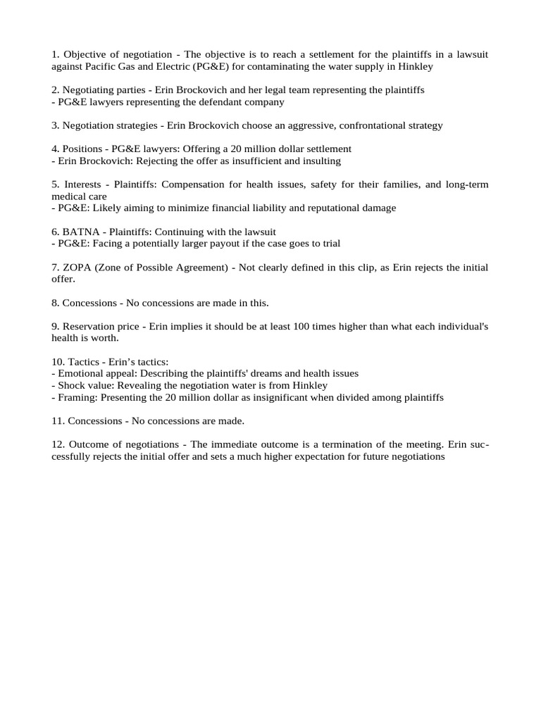 Erin Brockovich Negotiation Analysis | PDF