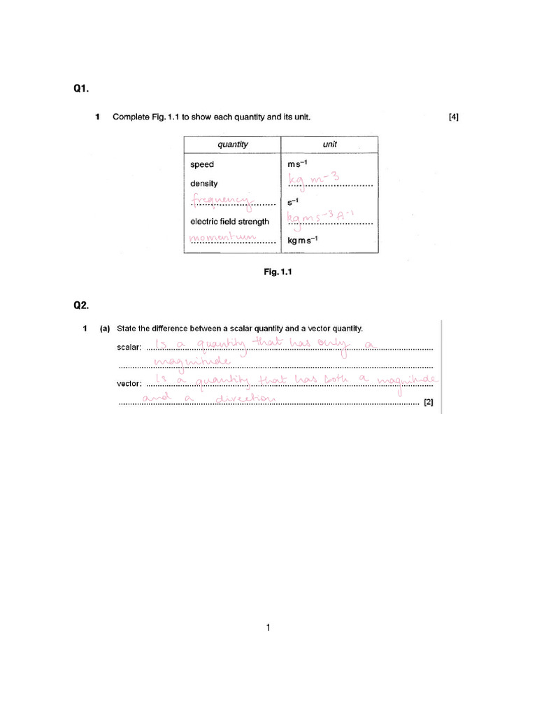 Physics Physical Quantities and Measurement WS1 | PDF