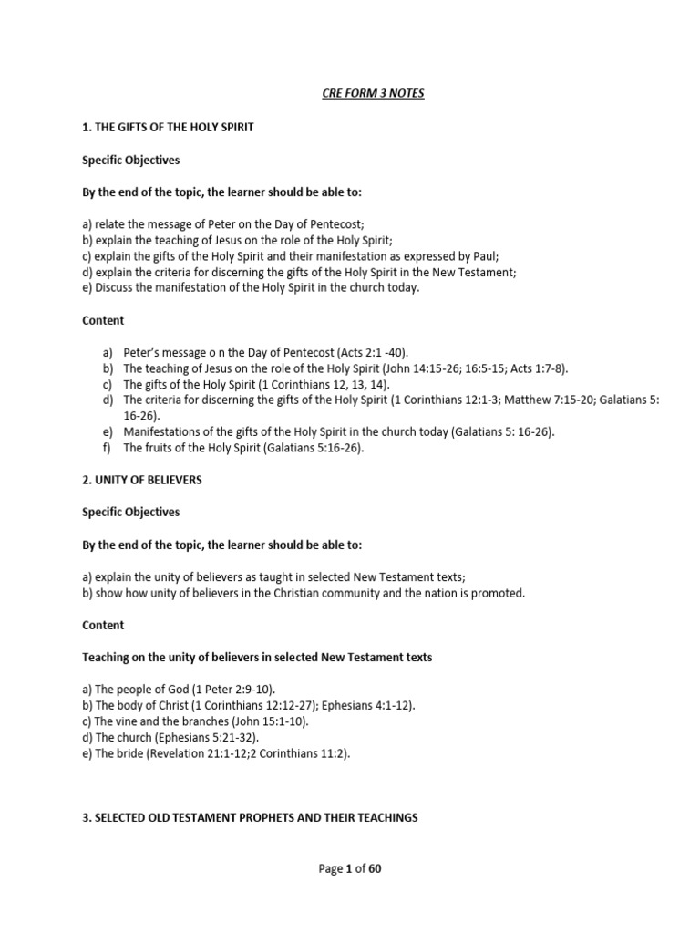 Form 3 CRE Notes on Prophets and Spirit | PDF | Jesus | Jeremiah