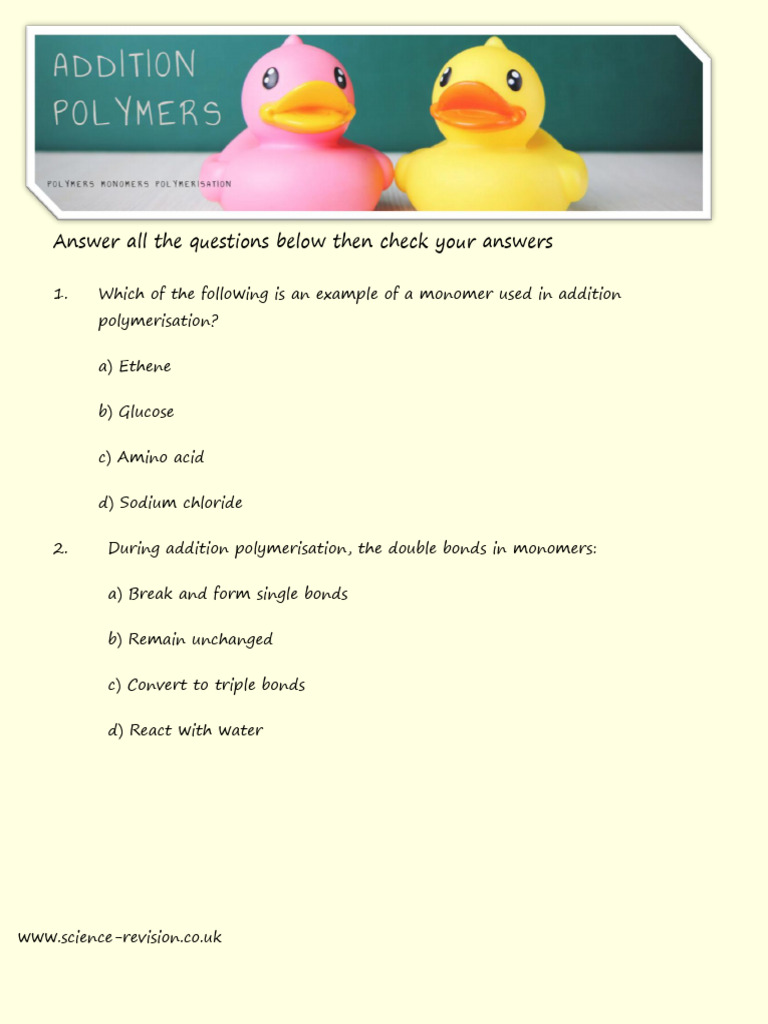 Addition Polymerisation Additional | PDF | Polymerization | Polymers