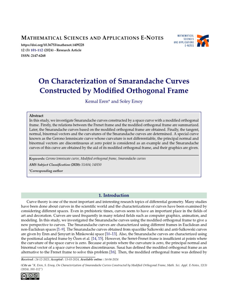 On Characterization of Smarandache Curves Constructed by Modified Orthogonal Frame | PDF ...
