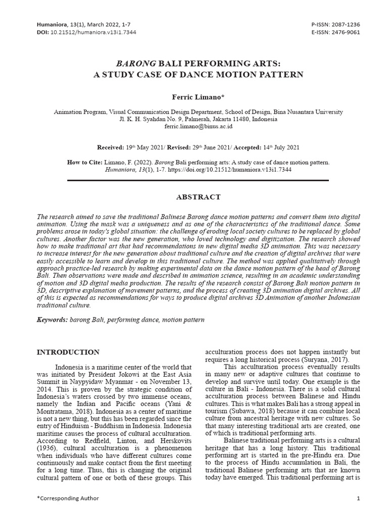 Barong Bali Performing Arts | PDF