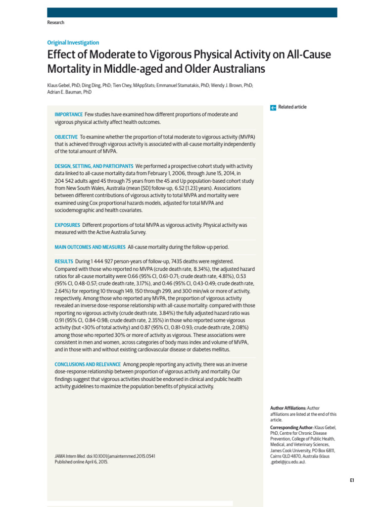 Effect of Moderate To Vigorous Physical Activity On All-Cause Mortality ...