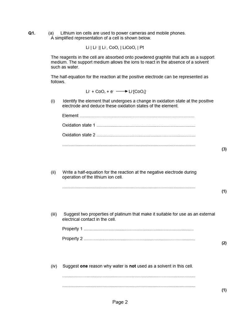 Electrochemical Cells 3 QP | PDF | Redox | Electrochemistry