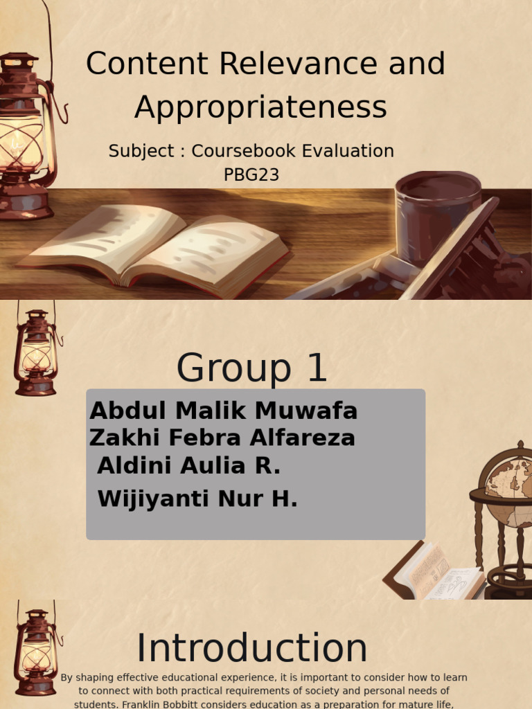 GROUP 1 Content Relevance and Appropriateness | PDF | Curriculum | Theory