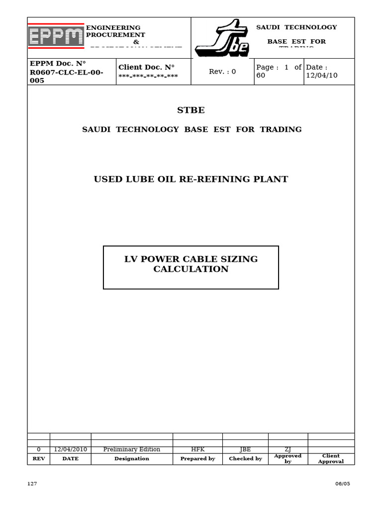 LV Power Cable Sizing for Oil Plant | PDF | Electrical Impedance ...
