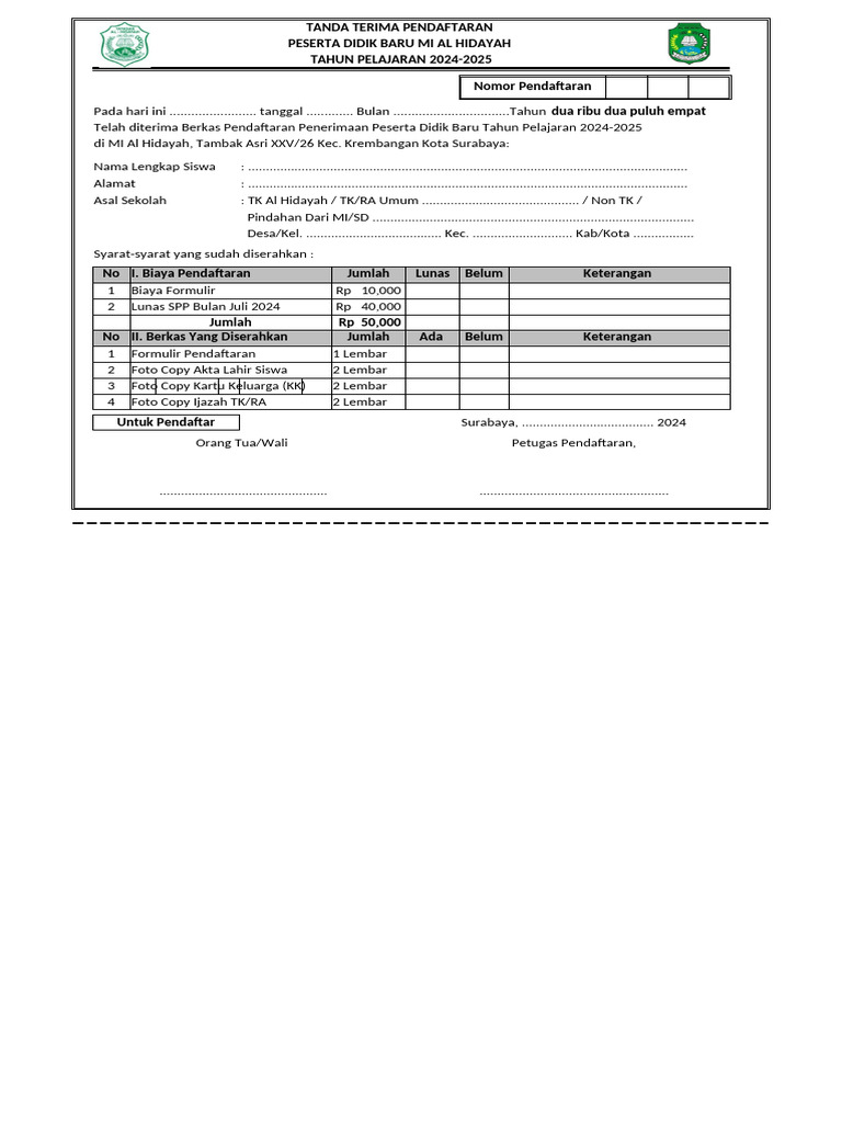 Formulir Pendaftaran PPDB | PDF