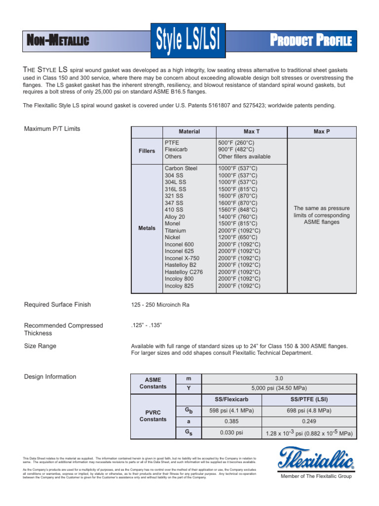 Flexitallic LS LSI Spiral Wound Gasket Product Profile | PDF | Secondary Sector Of The Economy ...