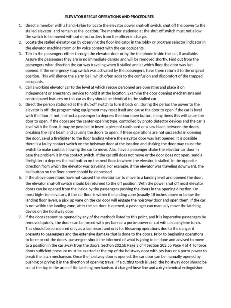 Elevator Rescue Operations and Procedures | PDF | Elevator | Switch