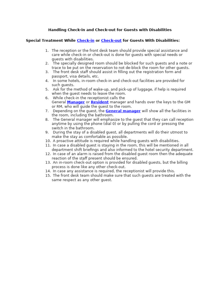 Handling Check in and Out For Disable Guest | PDF