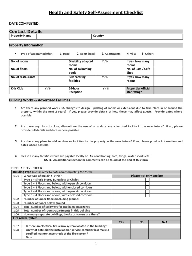 H&S Self Assessment Checklist | PDF | Fire Sprinkler System | Food Safety