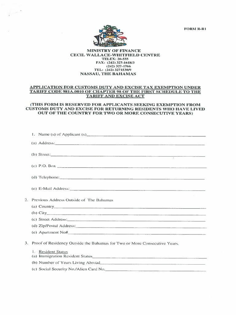 MOF Returning Residents Exemption Application | PDF