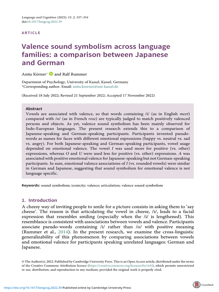Valence Sound Symbolism Across Language Families A Comparison Between ...