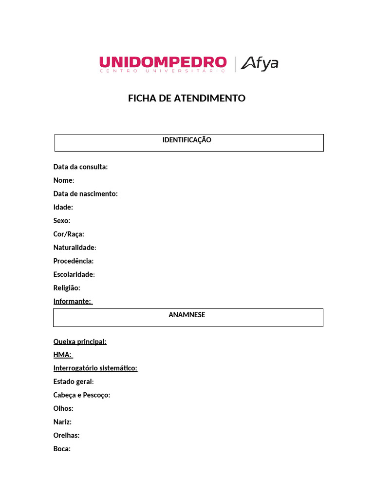 FICHA ANAMNESE Consultório - UNIDOM | PDF