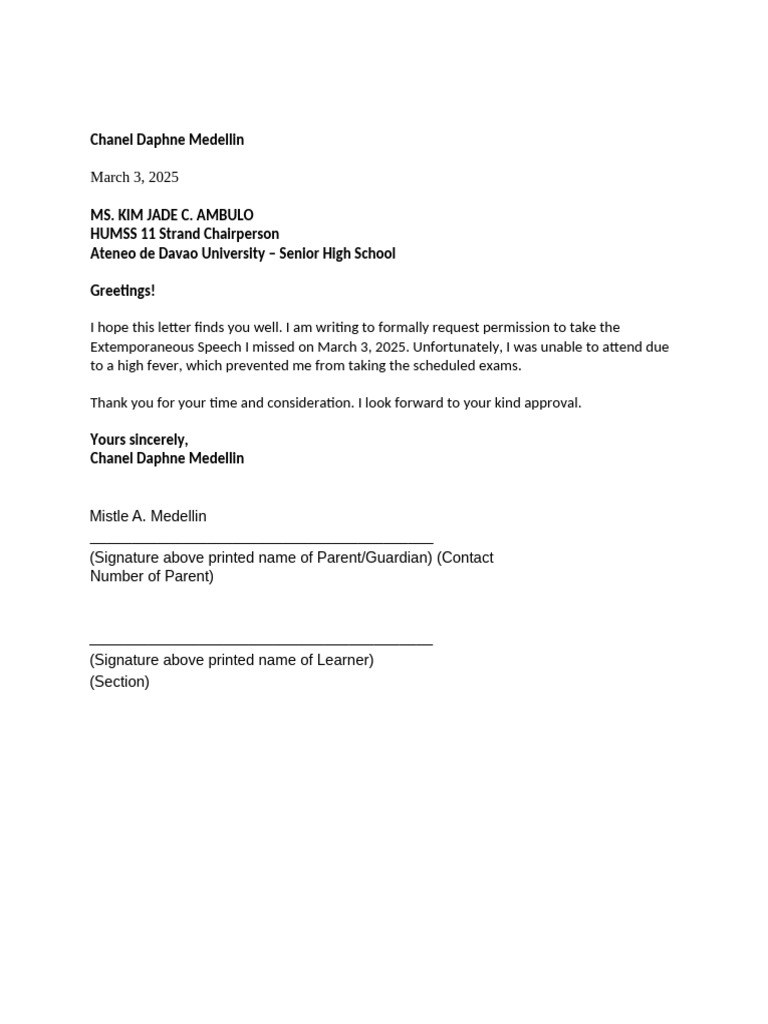 Request to Reschedule Extemporaneous Speech | PDF